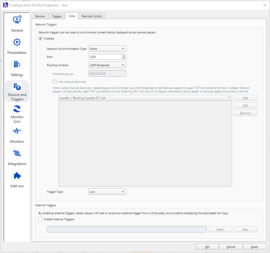 Devices and Triggers Section
