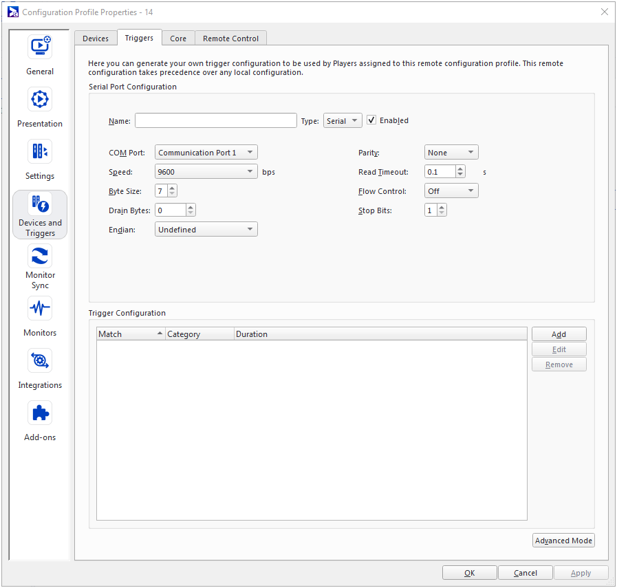 Devices and Triggers Section